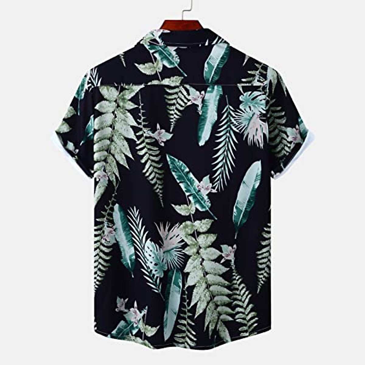 DUOWEI Male Spring and Summer Single Breasted Shirts Casual Print Lapel Beach Short Sleeve Pocket Outdoor Vacation Shirts Black