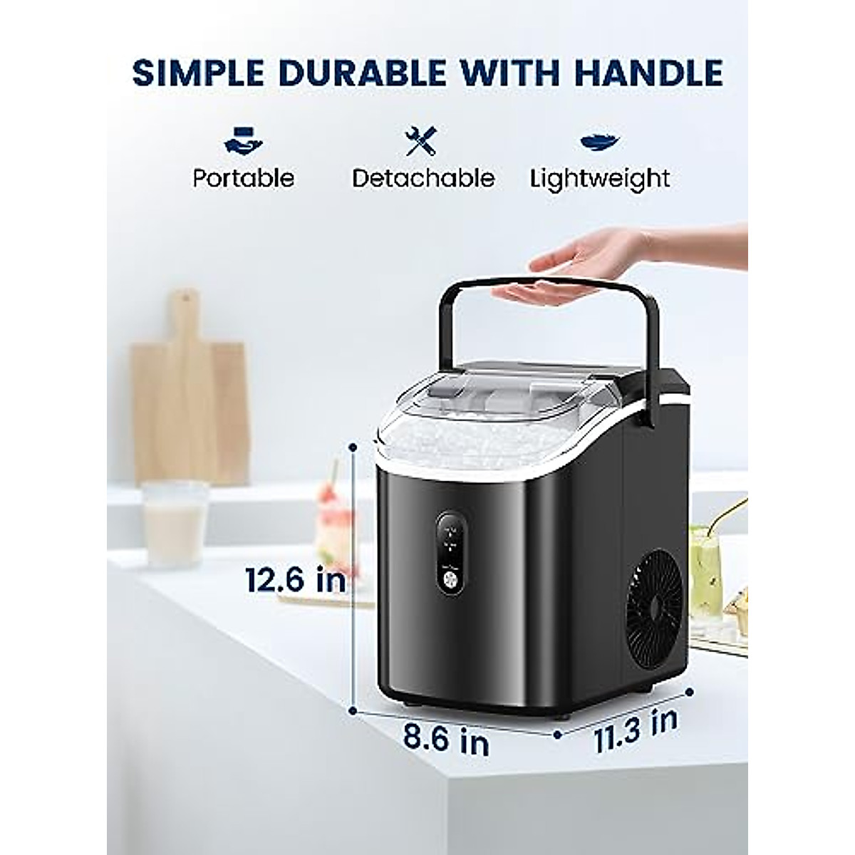Kndko Nugget Ice Maker Countertop,34lbs/Day,Portable Crushed Ice Machine,Self Cleaning with One-Click Design & Removable Top Cover,Soft Chewable Pebble Ice Maker for Home Bar Camping RV,Black Basic