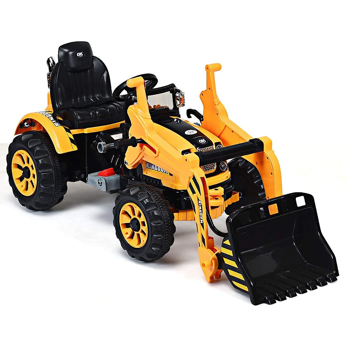 GLACER Ride on Excavator, 12V Battery Powered Digger w/ 2 Speeds, Forward & Backward, Front Loader Bucket, Horn, Safety Belt, Electric Construction Vehicles for Kids 3-8 Years Old (Yellow)