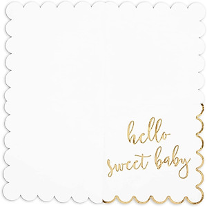 Sparkle and Bash 50 Pack Scalloped Hello Sweet Baby Napkins for Baby Shower Decorations (6.3 In)
