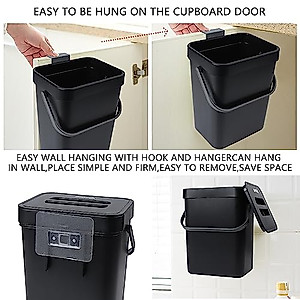 VIGIND Hanging Small Trash Can with Lid Under Sink for Kitchen, 5 L/ 1.3 Gallons Plastic Waste Basket,Food Waste Bin,Kitchen Compost Bin for Counter Top,Bathroom/Office (Black)