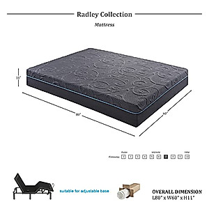 Lexicon Radley 11-Inch Gel Infused Memory Foam Hybrid Mattress, Queen, Gray