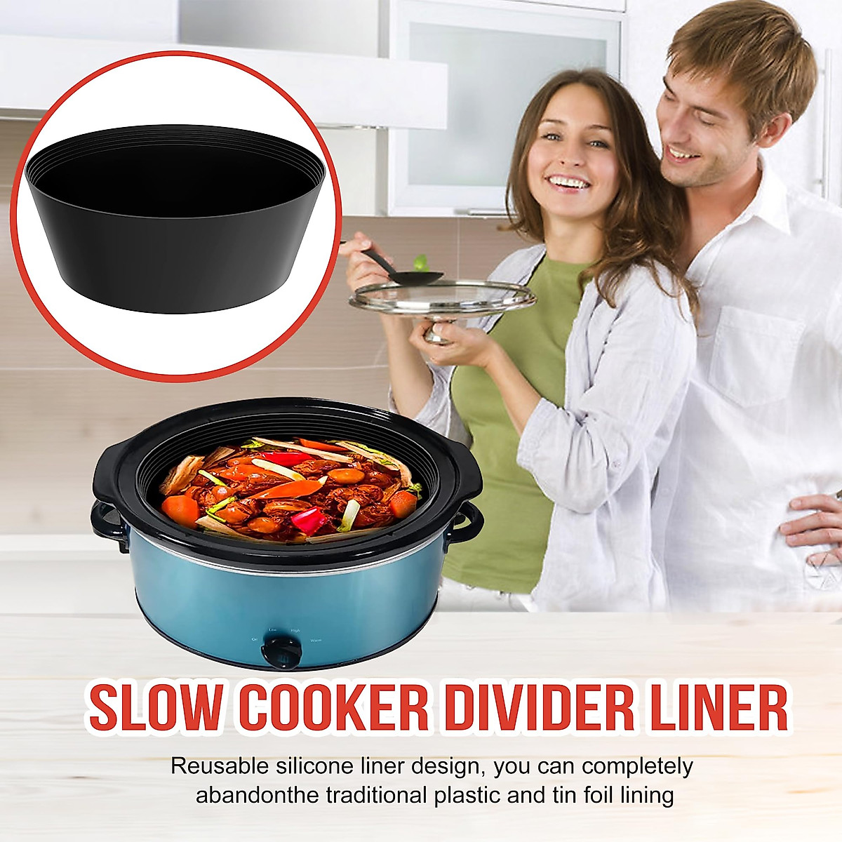 Slow Cook Silicone Liners, 7 Qt Crockpot and Slow Cook Compatible, BPA Free - Easy Cleanup Dishwasher, 7 Quart Fit with Crock Pot Black Liners Leakproof Dishwasher Safe Cooking Liner (Black)