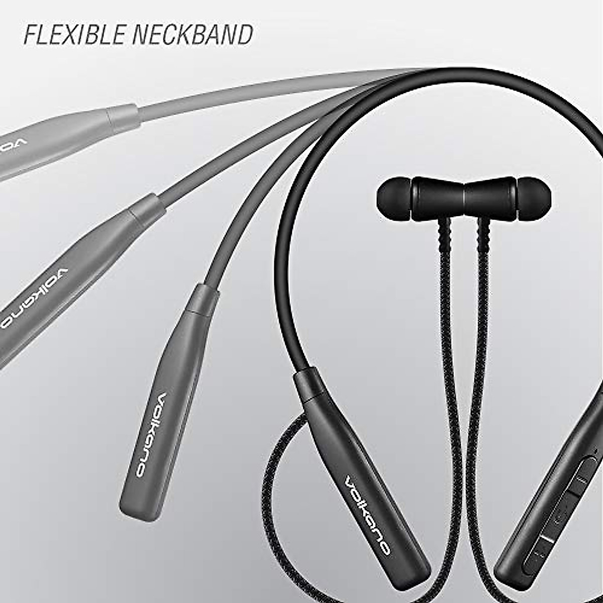 Volkano Wireless Sports Earphones w/Google Assistant/Siri, 8-HR Playtime Audífonos Inalámbricos, Flexible Neckband Bluetooth Earbuds, Compatible w/iPhone/Android, Hands-Free [Black] - Aeon+ Series