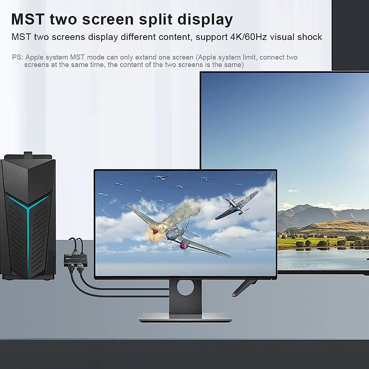 HEZOOMS DisplayPort to DisplayPort HDMI-Compatible Splitter Adapter MST SST Mode 8K@30Hz 4K@120Hz 1 in 2 Out Directional DP1.4 Splitter Dual Monitor for DP and HD Multi Screen simultaneous displays