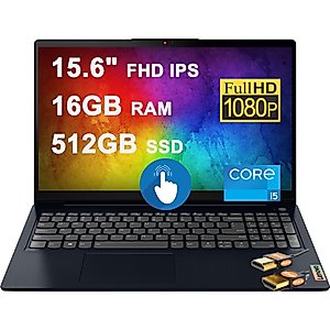 lenovo IdeaPad 3 Business Laptop 15.6" FHD IPS Touchscreen 11th Gen Intel Quad-Core i5-1155G7 (Beat i7-10710U) 16GB RAM 512GB SSD Intel Iris Xe Graphic USB-C Privacy Webcam Win11 Blue + HDMI Cable