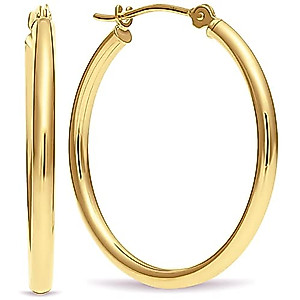 14k Gold Classic Hoop Earrings, 1" Diameter (yellow-gold)