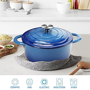 Dutch Oven Cast Iron 5 Quart Enameled Cast Iron Dutch Oven Pot with Self Basting lid Blue Heavy Duty Dutch Oven Dual Handles Porcelain Enameled Cast Iron Pot Family or Friends Gifts