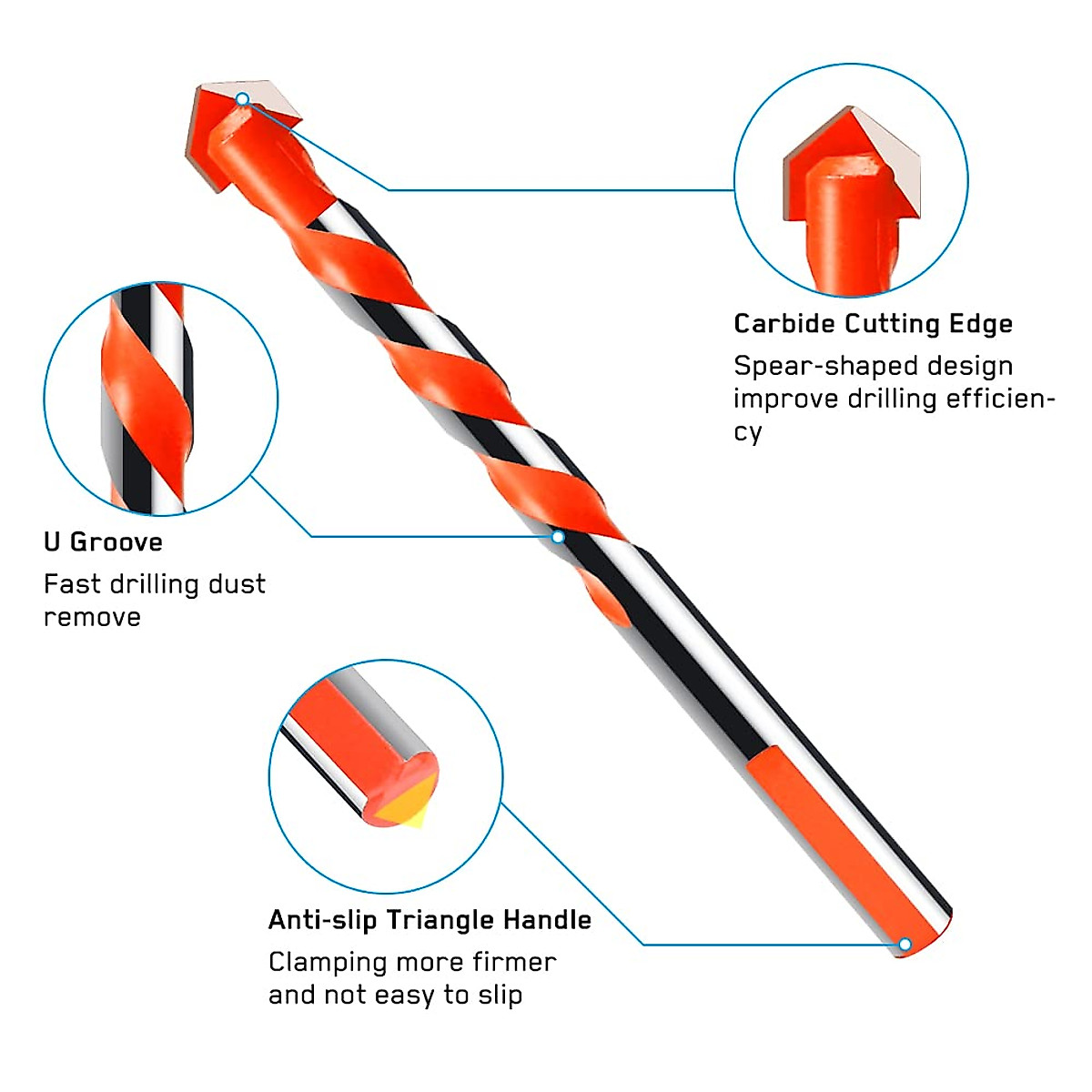 Ideashop 10Pcs Ultimate Drill Bits, Heavy Duty Multifunctional Drill Bits with Carbide Tip 6/8/10/12mm Punching Drill Bits Set for Hard Metal and Steel, Tile, Concrete, Glass, Brick, Wood, (Orange)