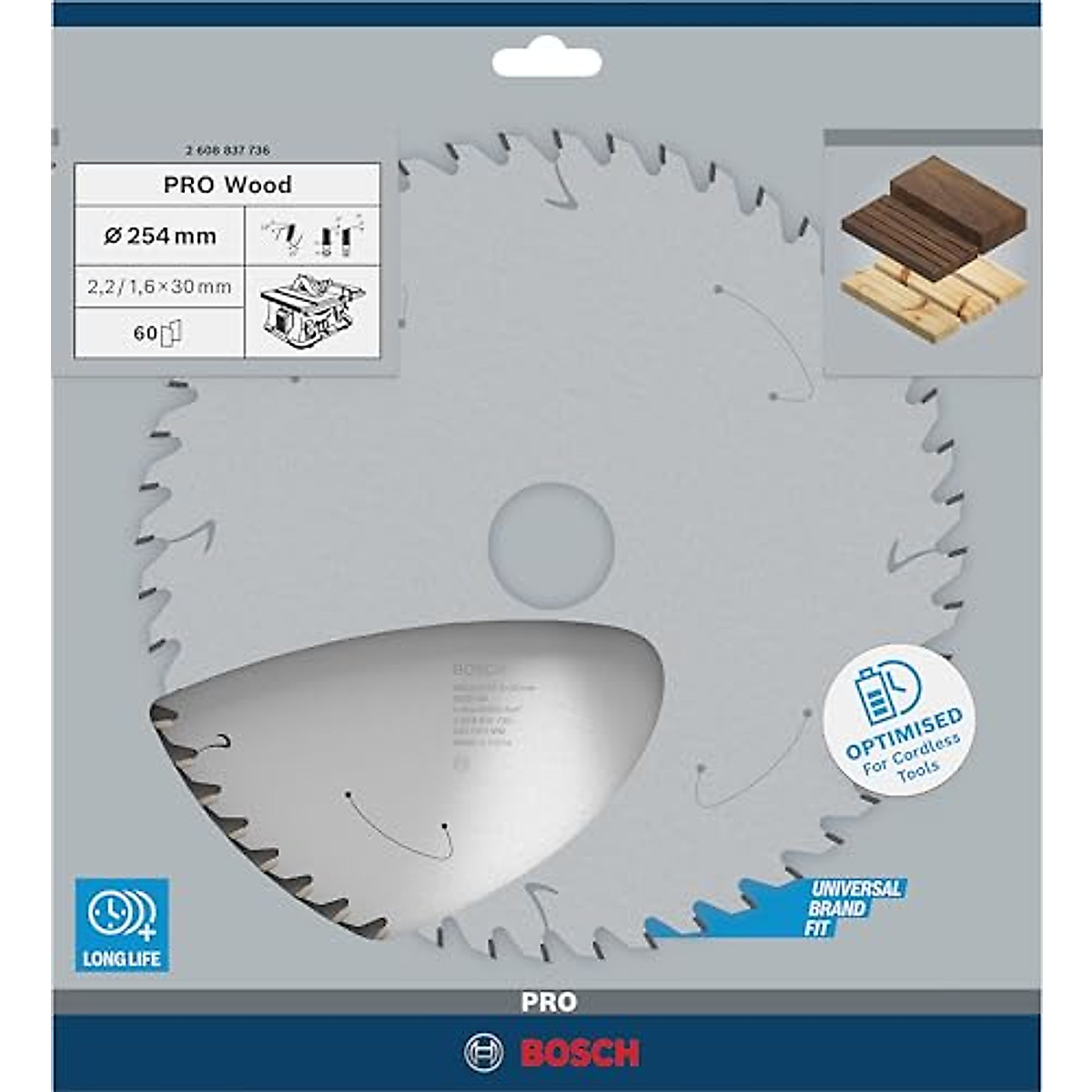 Bosch Professional 2608837736 Blade Standard (for Wood, 254 x 30 x 2.2 mm, 60 Teeth Accessories: Cordless Circular Saw), 254 mm x 30 mm Diameter