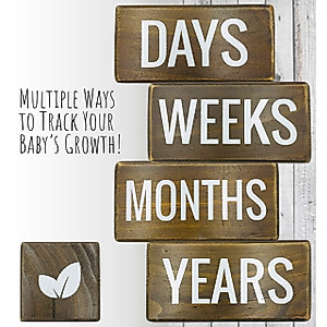 SWOOFE Baby Milestone Age Blocks for Boy or Girl - Non Toxic Natural Rustic Walnut Pine Wood - Milestone Blocks Set - Weekly Monthly First Year Picture Newborn Photography Prop, Perfect Shower Gift