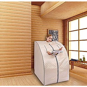 Smartmak Far Infrared Sauna, Full Body One Person Portable SPA Set with Time & Tempreture Remote Control, Heating Foot Pad and Foldable Reinforced Chair (L 27.6’’ x W 31.5’’ x H 37.8’’)- Pearl Pink