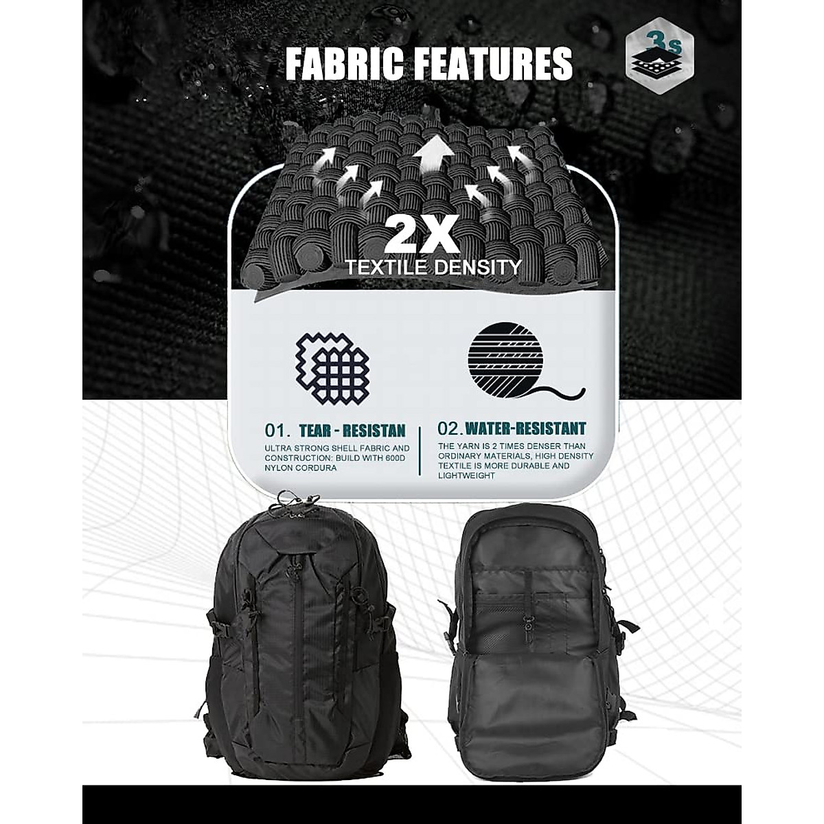 WolfWarriorX Backpack for Men Laptop Backpacks - for Hiking Outdoor Sports Black