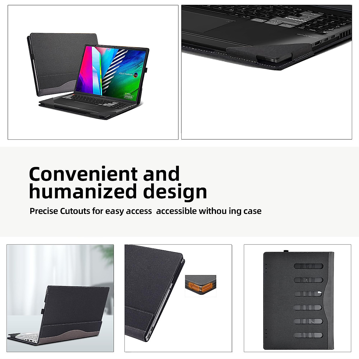 VEVOOD Laptop Cover for MSI Creator Z16 case| ThinkPad T16 Laptop | Vivobook Pro 16X Laptop 16” OLED M7600 M7601 N7600 N7601Z | PU Leather Inside Pocket Case (Gray)