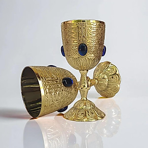 REPLICARTZ Chalice Goblet Wine Glasses Gold Plated Brass Gift Chalice Wine Goblet Vintage Chalice Medieval Goblet, Best for Daily Use, Wedding Anniversary and Birthday 250 ml Pack of 1