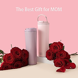 BOTTLE BOTTLE Insulated Water Bottle Coffee Tumblers with Dual-use Lid and Straw Double Walled Iced Travel Coffee Mug for Woman and Man 24oz Stainless Steel Tumbler with Handle（Light Purple）