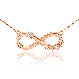 Sideways Crosses Dainty 14k Rose Gold #1 Mom Birthstone CZ Infinity Pendant Necklace