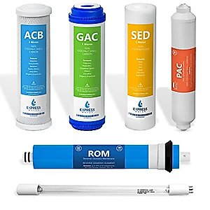Express Water – 6 Month Ultraviolet Reverse Osmosis System Replacement Filter Set – 6 Filters with 50 GPD RO Membrane – 10 inch Size Water Filters