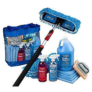 Aero Cosmetics Waterless RV Aircraft Boat Wash Wax Mop Kit with Deluxe Pole (3' 9" to 9'), No Ladder Needed, Wash, Wax, Dry, Anywhere, Anytime, No Restrictions