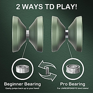 WATIEOBOO Yoyo Professional, Metal Unresponsive Yoyo for Kids Beginners, Adults Intermediate-Advanced Players with Glove and 10 Replacement Yoyos Strings(N Army Green)