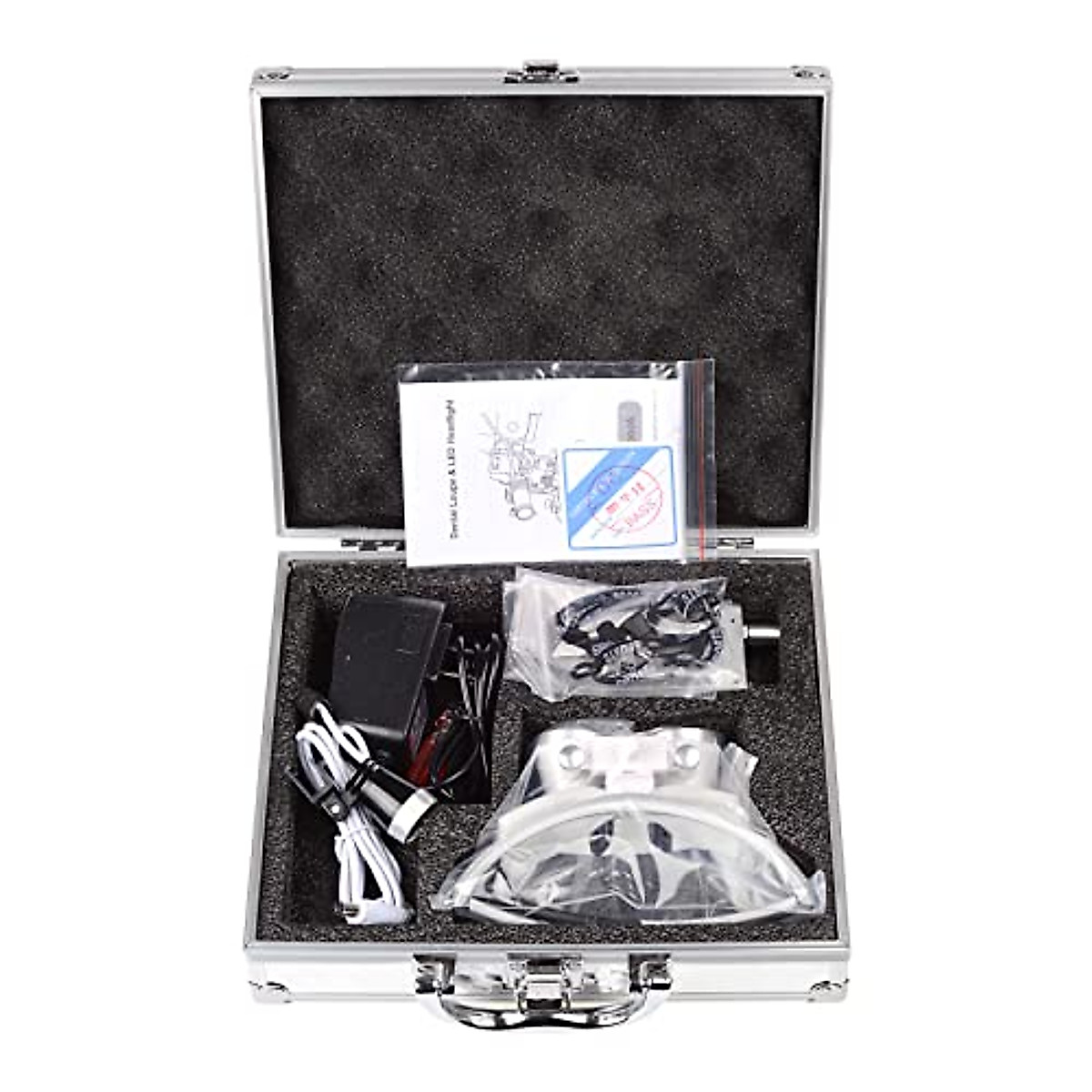 SuperElight 3.5X 420mm Working Distance Surgical Binocular Loupes Optical Glass with LED Head Light Lamp+Aluminum Box Silver