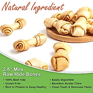 MON2SUN Dog Rawhide Knot Bones Small Rawhide Bones Mini Dog Chews Chicken Flavour 2.5 Inch 60 Count for Puppy and Small Dogs