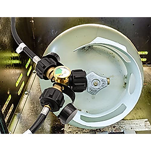 Propane Splitter, 2 Pack Propane Tank Y Splitter Adapter with Gauge and Shut-Off Valve, 2 Way Propane Gas Splitter Adapter for Propane Tank, which for Camping Stoves, BBQ Grills, RV Camper, etc.