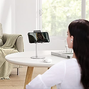 Cell Phone Stand, OMOTON Angle Height Adjustable Phone Holder, Aluminum Desktop Phone Dock for Desk, Compatible with iPhone 13/Mini/Pro/Max, All Smartphones and Tablets(4-11''), Silver