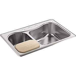 KOHLER K-3361-4-NA Staccato Dual Large/Medium Self-Rimming Kitchen Sink, Stainless Steel