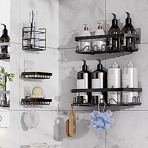 Wekin Shower Caddy Bathroom Organizer, Wall Mount Shower Organizer, No Drilling Rustproof Stainless Steel Self-Adhesive Shower Shelves for Bathroom and Kitchen Storage 5 Pack (Black 5 Pack)