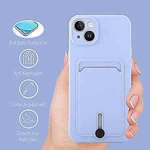 MZELQ TPU Wallet iPhone 13 Case, Card Holder Camera Protection Cover + Screen Protector, Push-able Card Slot Case Compatible with iPhone 13 Phone Case Girls Women -Purple