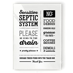 5x7 Inch Sensitive Septic System Please Be Kind to the Drain Designer Kitchen Sign ~ Ready to Stick, Lean or Frame ~ Premium Finish, Durable