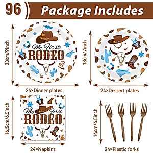 96 Pcs My First Rodeo Birthday Party Supplies Paper Plates Napkins Western Blue Cowboy 1st Rodeo Party Birthday Tableware Set Decorations Favors for Boy Baby Shower Serves 24