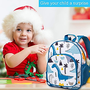 3PCS Toddler Backpack for Boys, 12.5" Dinosaur Book Bag and Lunch Box Set