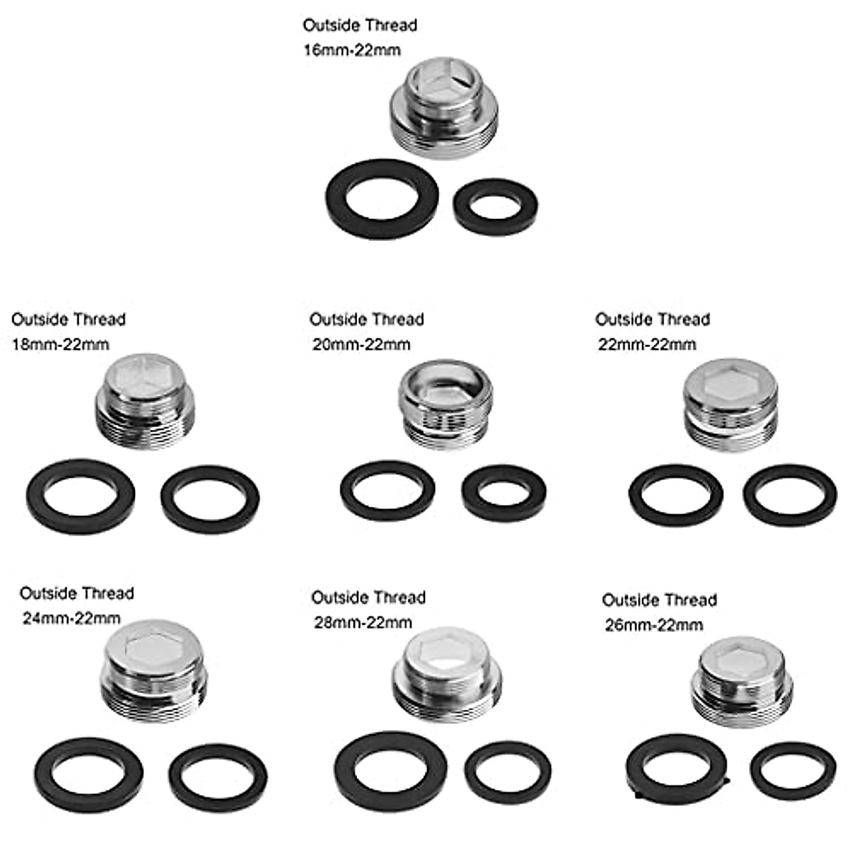 Tap Aerator Connector Outside Thread Water Saving Adaptor with Gasket, for Kitchen Faucet 16/18/20/22/24/28/mm to 22mm (Size : Outside 26mm 22mm)