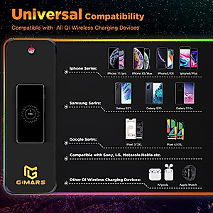 Gimars Gaming Mouse Pad with Wireless Charging, Extened Large 10W Fast Charging RGB Gaming Mouse Pad, 10 Colors LED Light, Premium Smooth Surface, Non Slip Desk Mat for Gaming, Mac, PC, Office