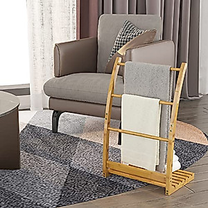 3 Tier Bamboo Towel Rack Stand Free Standing Blanket Rack with Bottom Storage Shelf for Bathroom Living Room 33.3x19.7x12.5 Inch