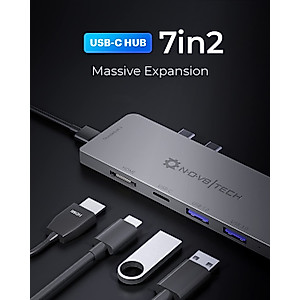 NOV8Tech USB C Hub for MacBook Air, Pro M1/M2/M3 2023/2022-2016, MacBook Air USB C Adapter Dongle, 4K HDMI, 100W PD, 40Gbps TB3 5K 60Hz, USB-C, 2 USB 3.0 and SD/Micro Card Readers (Space Gray)