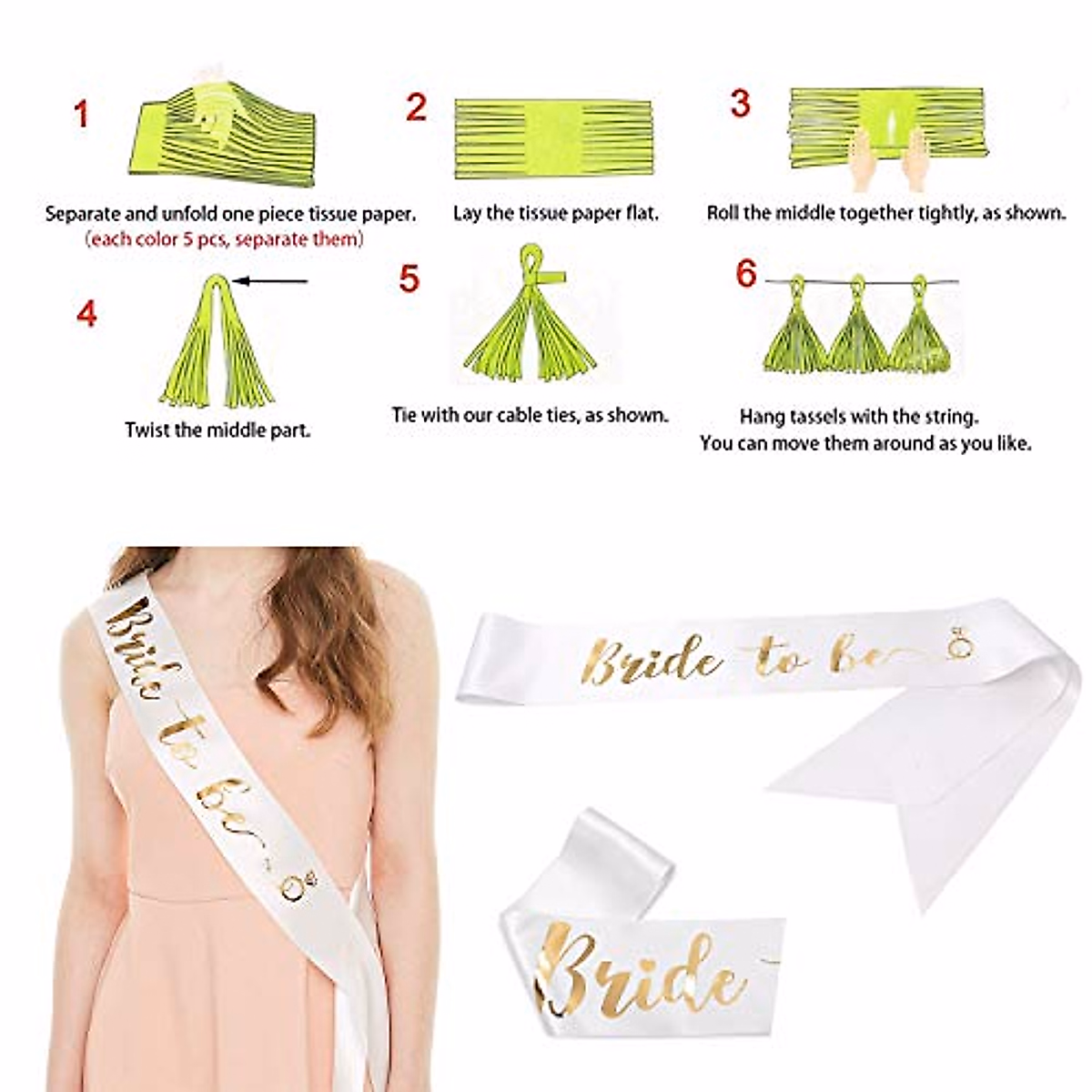 Bachelorette Party Decorations&Bridal Shower Supplies Kit&Balloon Arch,Bride to Be Balloons Banner,Diamond Ring Balloons,Rose Confetti Gold,Bride to Be Sash,Tassel Garland,Balloon Decoration Tools