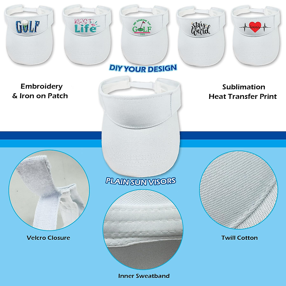 Unisex Sports Sun Visor Hats Open Top Bingo Run Visors Hat for Tennis Golf Travel Summer Beach Pool (Colorful Set, 10)