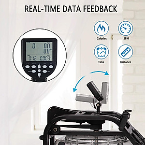 LUCKYERMORE Water Rowing Machine with LCD Monitor for Home/Gym, 265 Lbs Weight Capacity, Adjustable, Space Saving, Mobile, Double Track Indoor Rower Fitness, Black