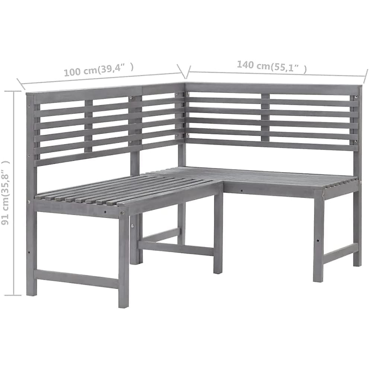 vidaXL Solid Acacia Wood Patio Corner Bench Garden Outdoor Terrace Yard Balcony Furniture Wooden Modern Lounge Bench Seating Seat 55.1"