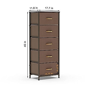 DHMAKER Fabric Dresser for Bedroom, Vertical Dresser with 5 Drawers, Storage Tower with Fabric Organizer, Tall Dresser, Dresser & Chests of Drawers for Closet, Nursery Hallway, Brown