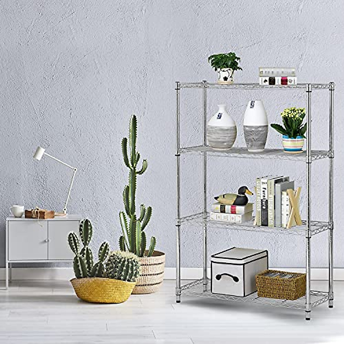 HCY Garage Shelving, 54 inchx36 inchx14 inch Metal Shelves 4 Tier Wire Shelving Unit Adjustable Heavy Duty Sturdy Steel Shelving Rack Shelf for Pantry Garage Kitchen (Chrome)
