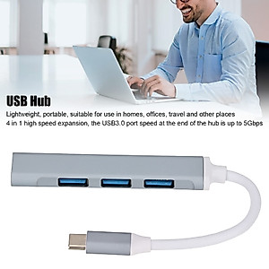 USB C Hub, 4 in 1 USB C to USB Adapter with USB 3.0 ＆ 3 USB 2.0 Ports, Portable Multiport USB C Splitter Hub for PC, Laptop, Mobile Phone, Tablet, Printer(Grey)