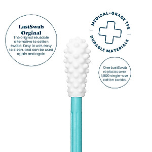 LastSwab® Reusable Cotton Swabs for Ear Cleaning - Sanitary Alternative to Single-Use Q Tips - Easy to Clean - Comes with a Convenient Travel Case Holder - Blue