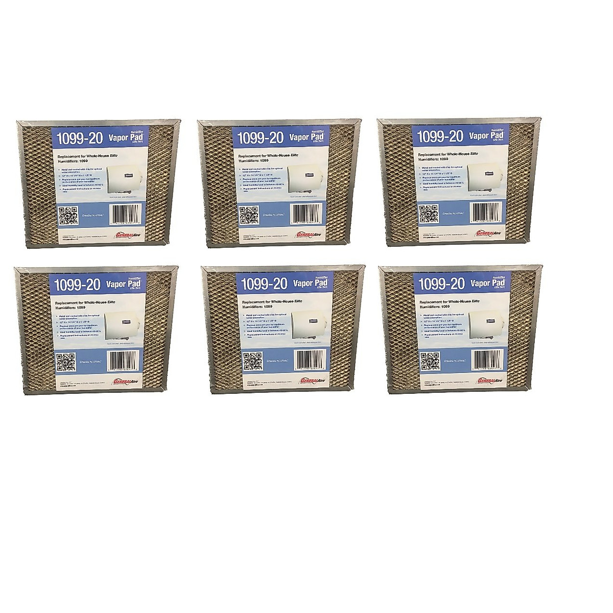 6 Pack (CASE) of GENERALAIRE 1099-20, 7047 Replacement Evaporator Filter Pads