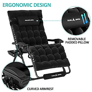 Amopatio Oversized Zero Gravity Chair with Cushion for Indoor & Outdoor, XXL 33In Patio Folding Reclining Lounge Chair with Tray/Footrest/Headrest, Black