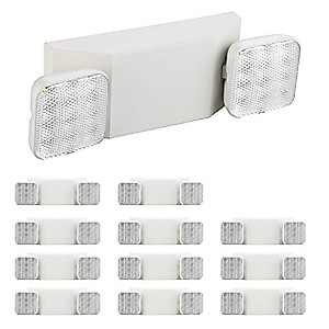 SPECTSUN 12 Pack LED Emergency Lighting Fixture with 2 LED Heads and Hardwired Adjustable White Color Commercial Emergency Lights with Battery Backup for Power Failure