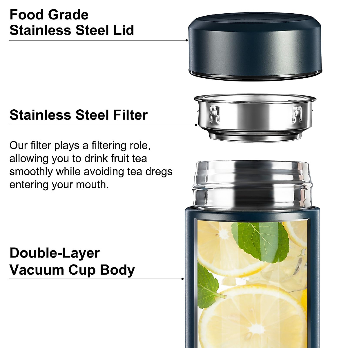 Lizhluzh 17oz Stainless Steel Water Bottles, Slim Water Bottle, Thermo Water Bottle, Insulated Water Bottle Keep Hot for 12 Hrs, Cold for 24 Hrs for Coffee, Drinks